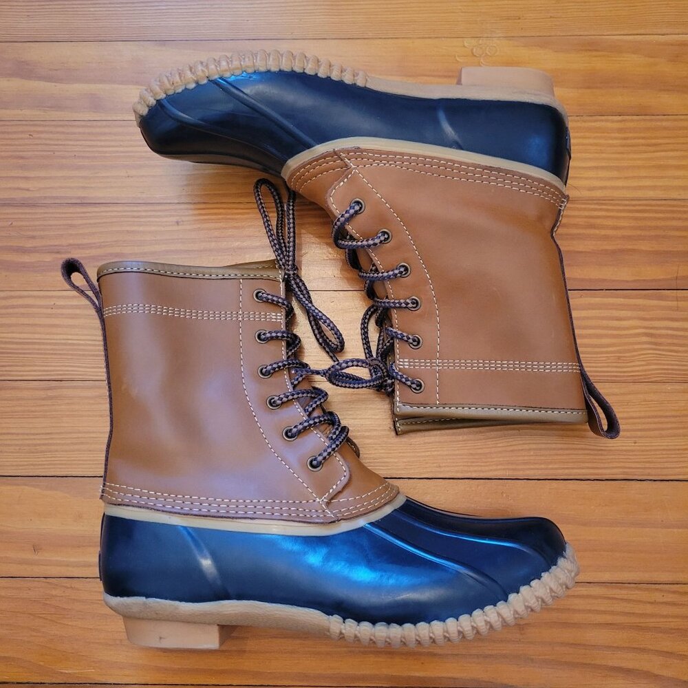 Lands End Rubber Duck Boots Waterproof 7 Brown Blue L… - Gem